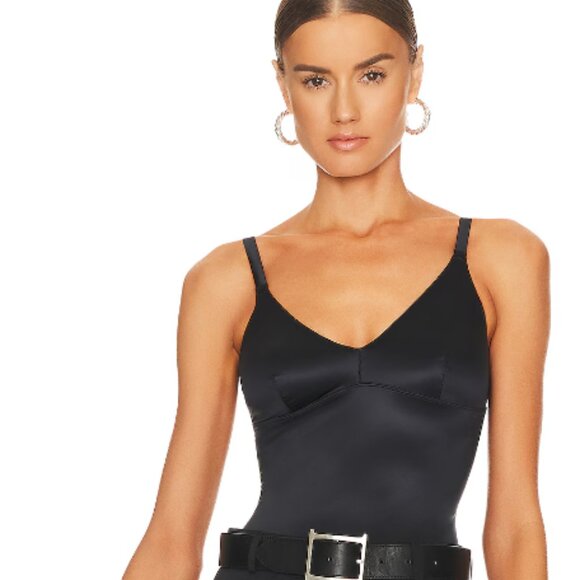SPANX | Tops | Spanx Shaping Satin Thong Bodysuit In Very Black S | Poshmark